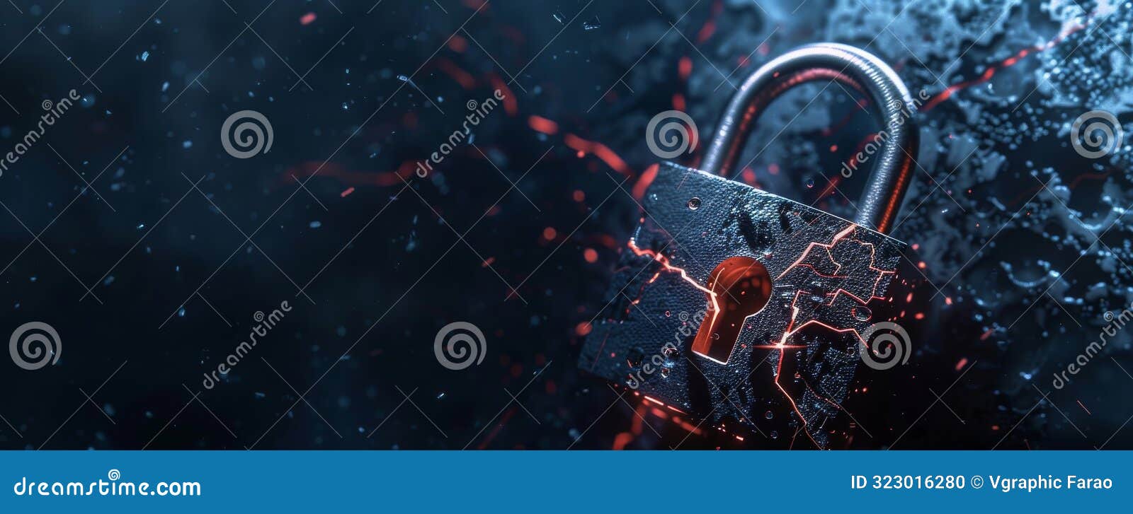 Broken Padlock with Cracked Surface and Red Light, Security Breach ...