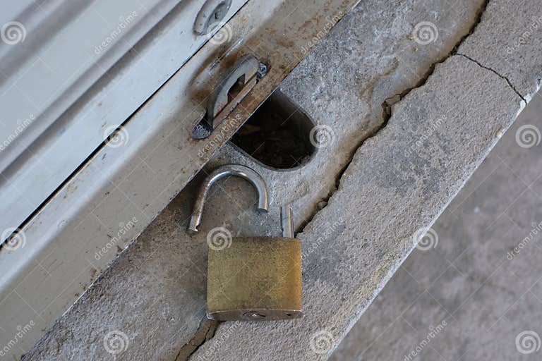 Broken Padlock Placed on Cement Floor Stock Image - Image of safe ...
