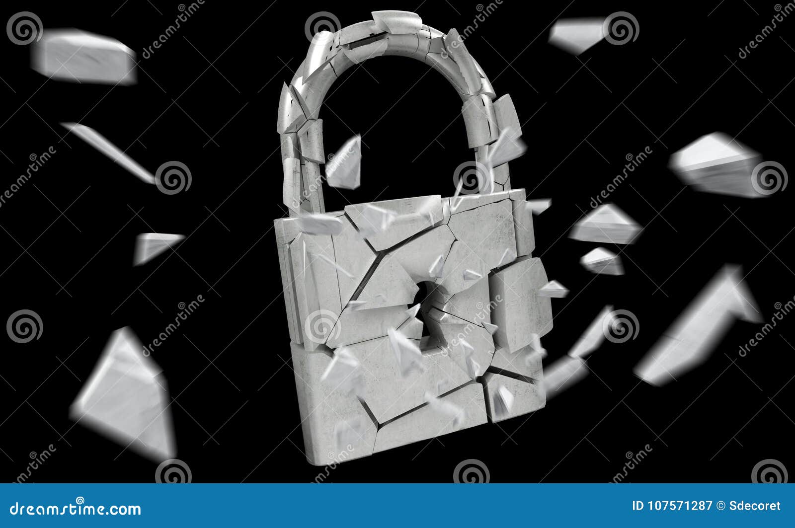 Broken Padlock Security 3D Rendering Stock Illustration - Illustration ...