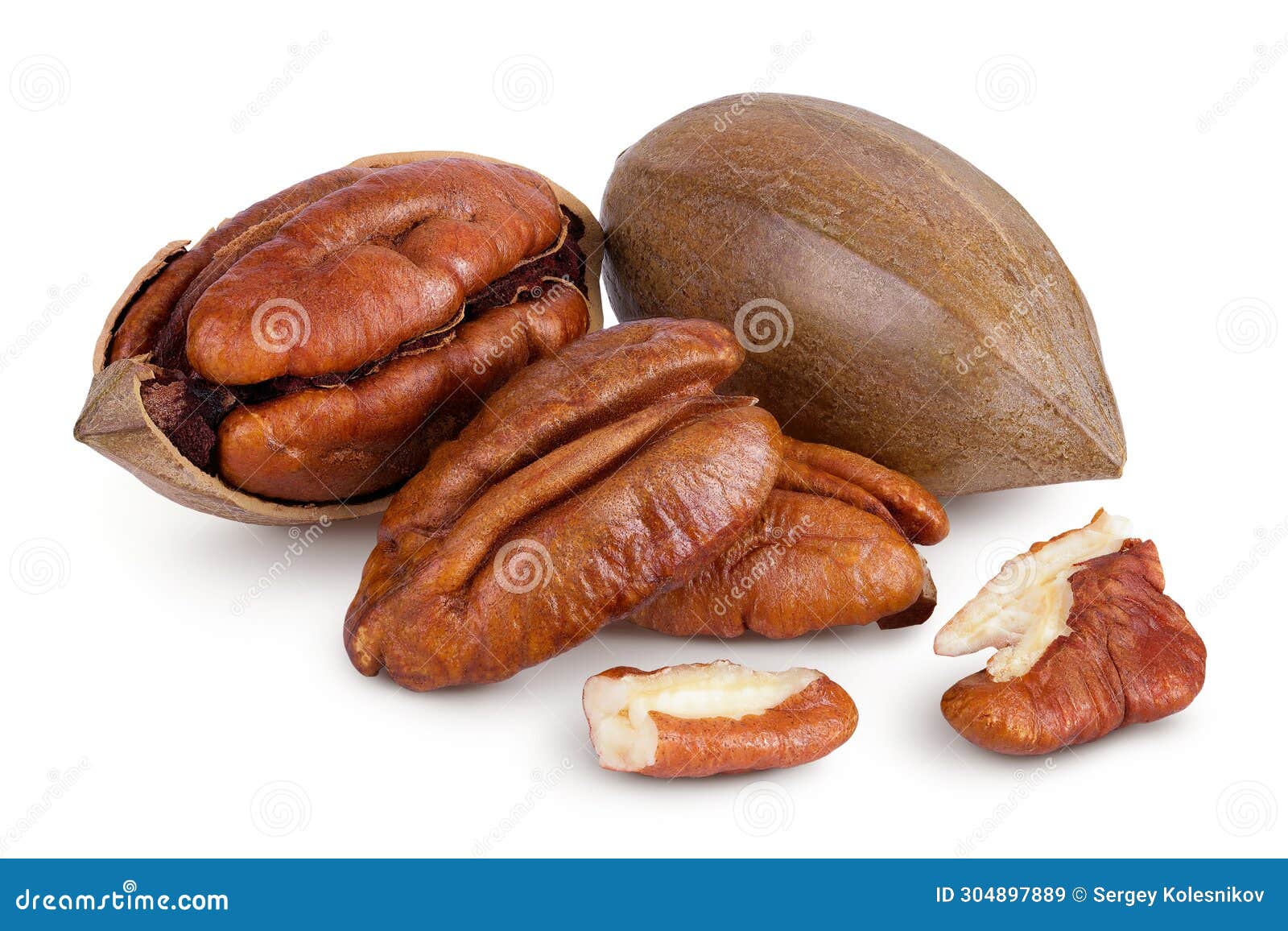 Broken Pecan Nut Isolated on White Background with Full Depth of Field ...
