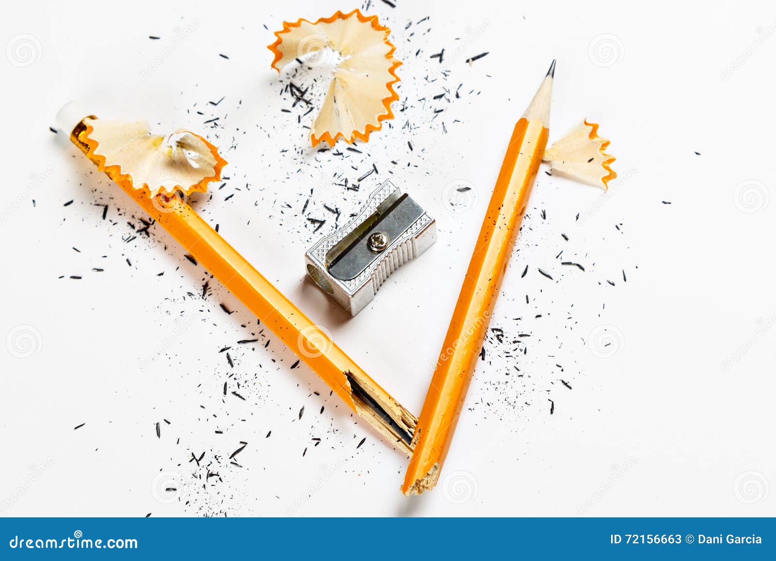 Broken Pencil with Metal Sharpener and Shavings. Stock Image - Image of ...