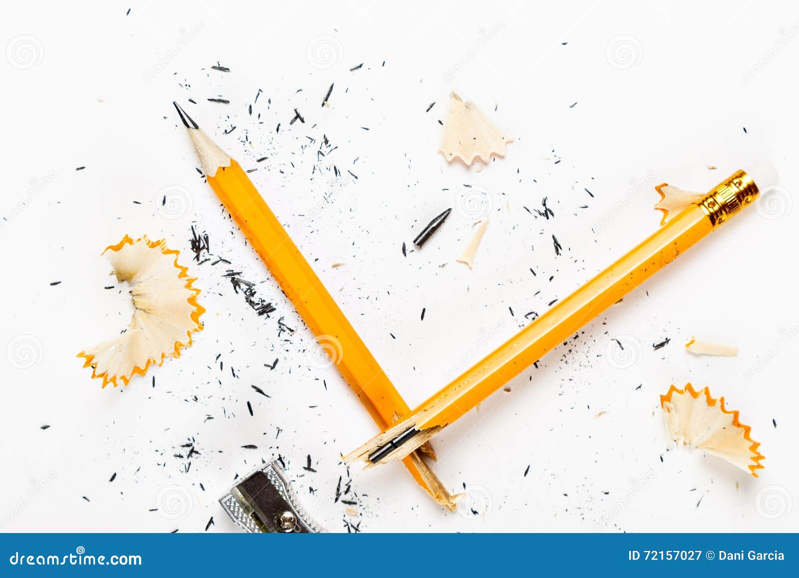 Broken Pencil with Metal Sharpener and Shavings. Stock Image - Image of ...