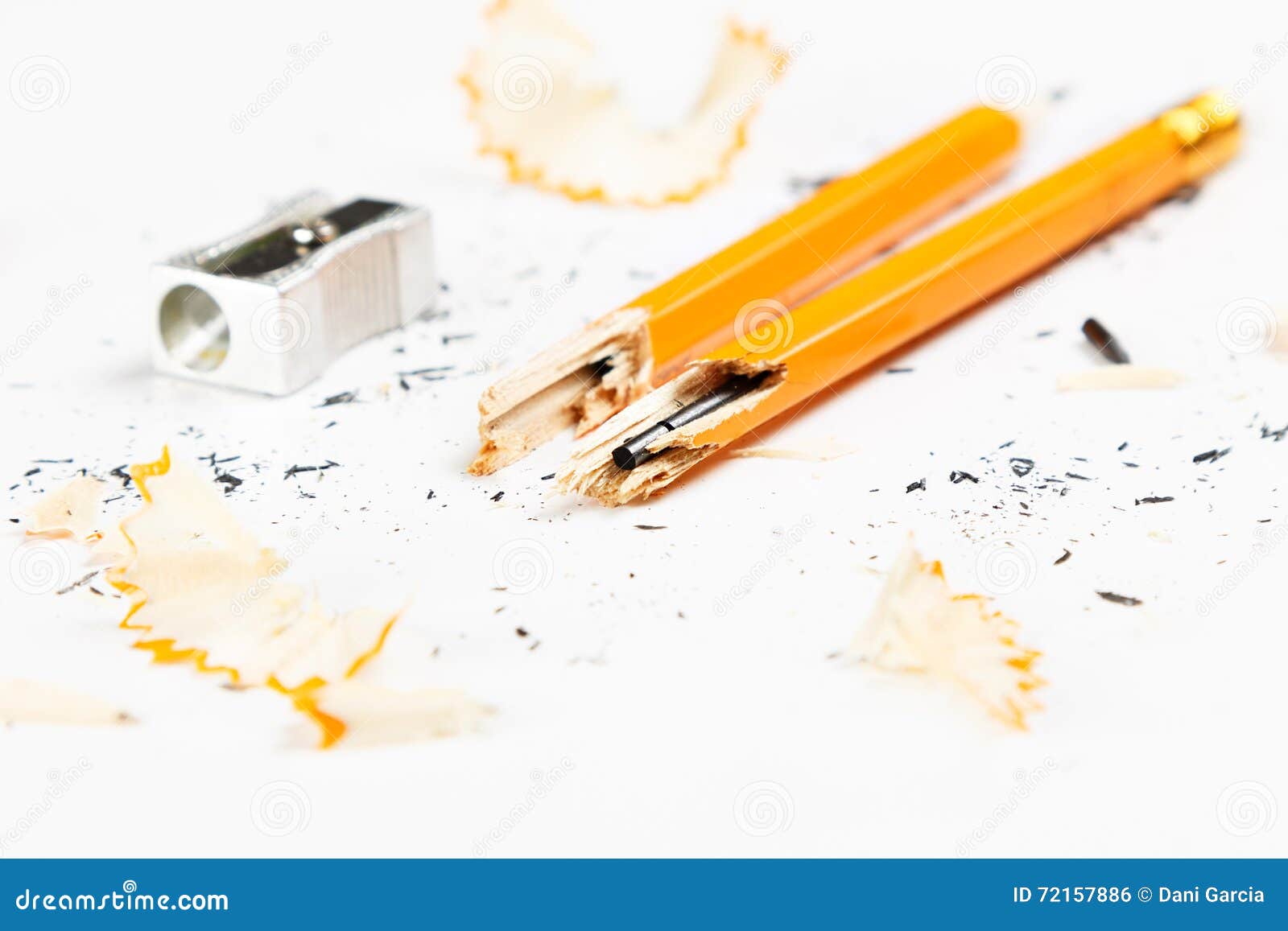 Broken Pencil with Metal Sharpener and Shavings. Stock Photo - Image of ...
