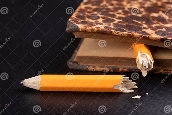 A Broken Pencil and an Old Book. Emotions during Office Work Stock ...