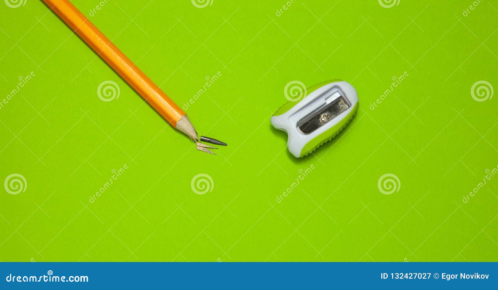 Broken Pencil and Sharpener on Green Background, Top View Stock Image ...