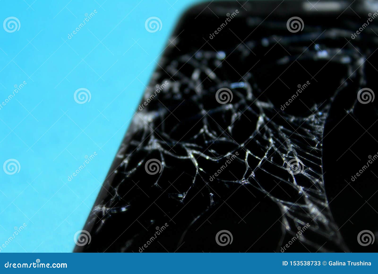 Broken Phone on Blue Background. Cracked Screen Stock Image - Image of ...