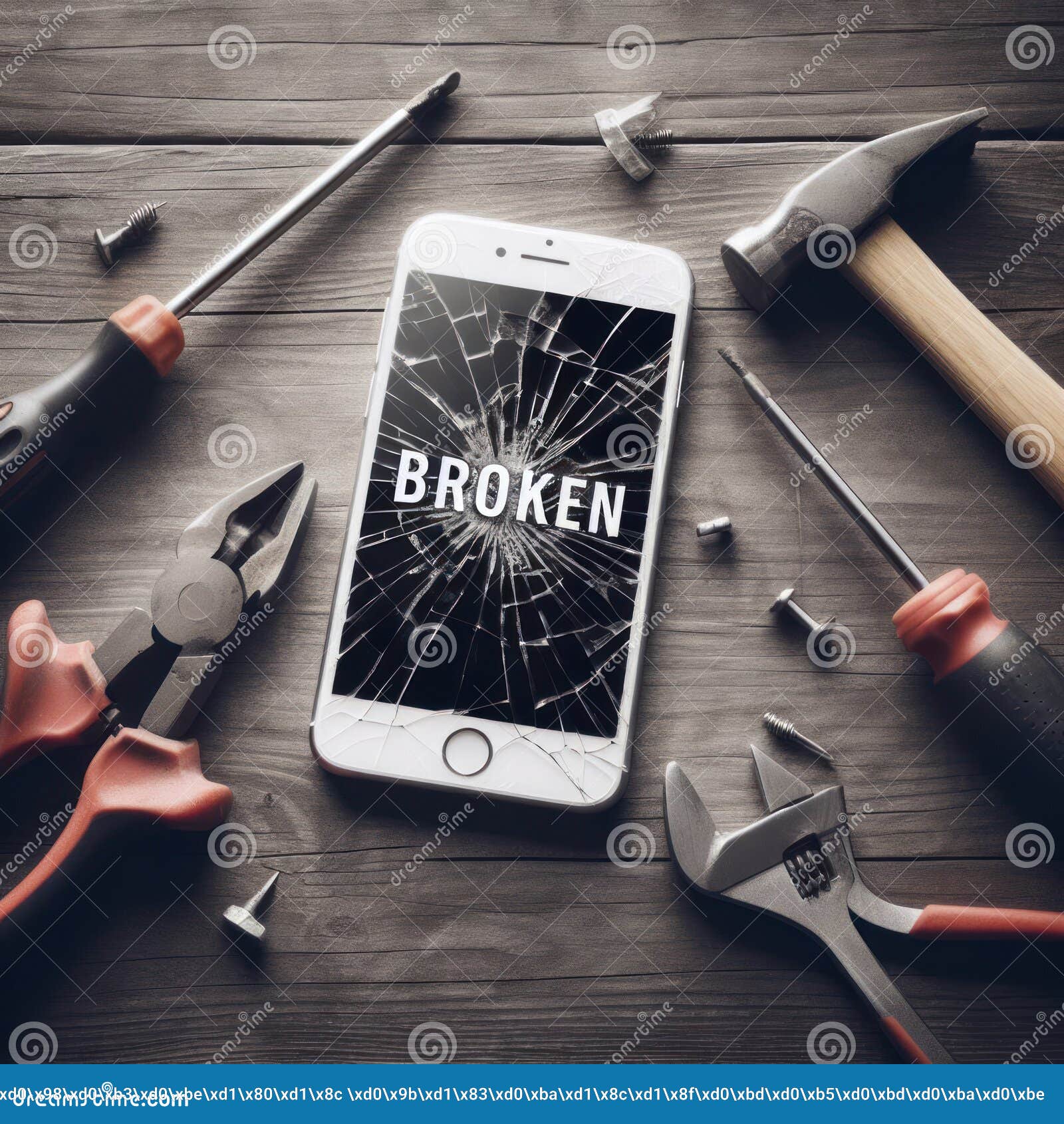 A Broken Phone with a Broken Screen and the Word Broken on it. Ai ...