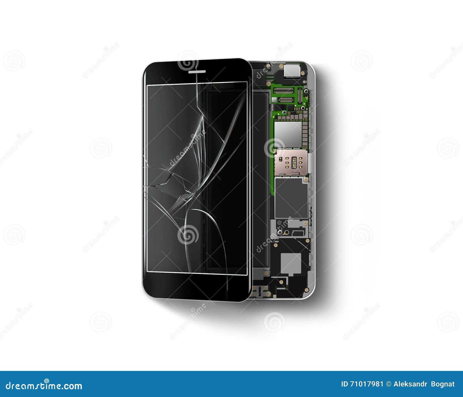 Broken Phone Inside Isolated, Chip, Motherboard, Processor, Cpu Stock ...