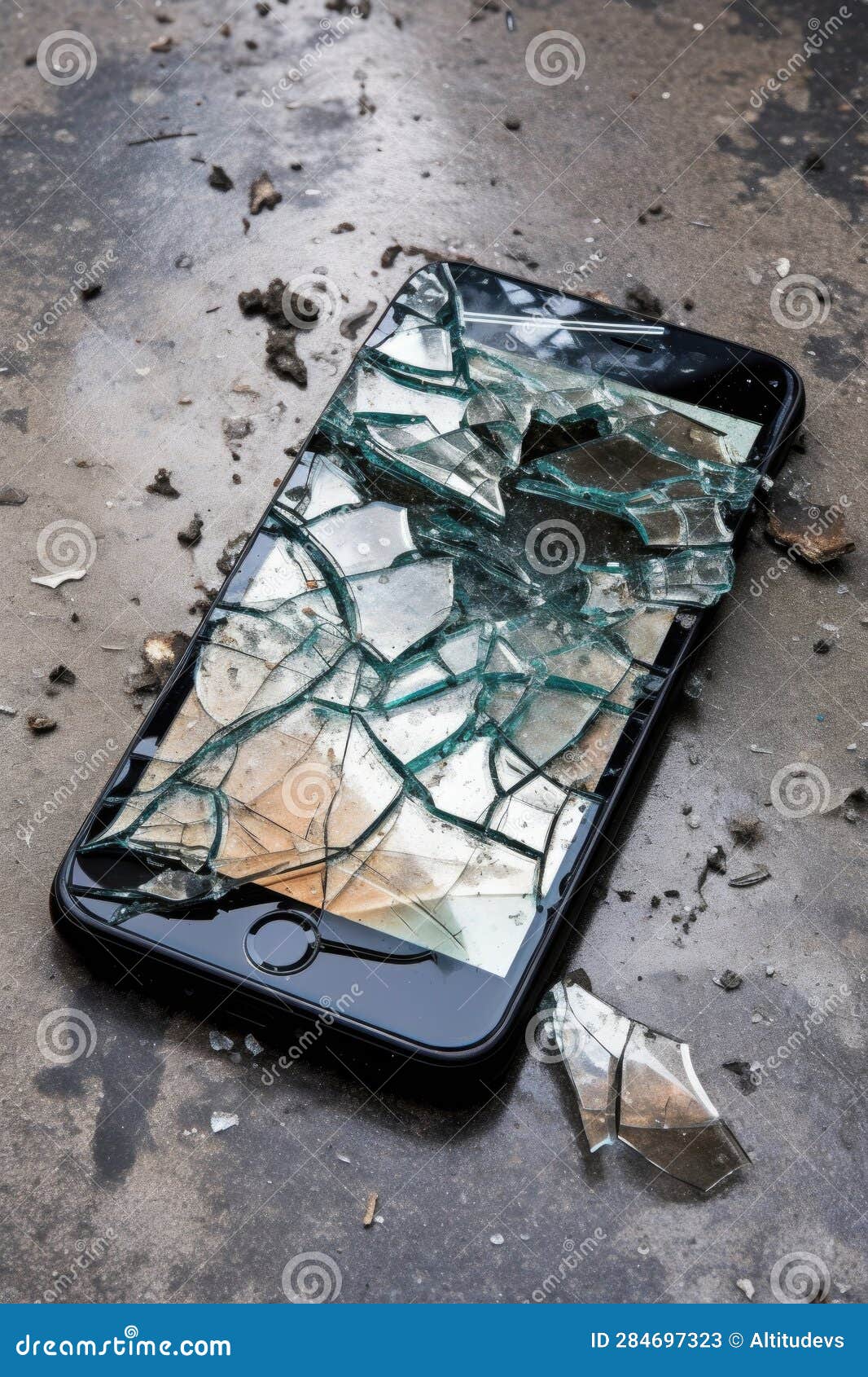 Broken Phone Screen on Concrete Floor Stock Image - Image of generated ...