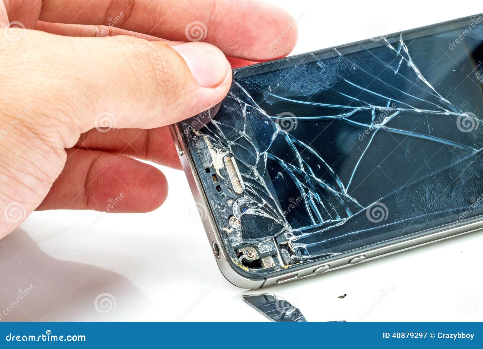 Broken phone screen stock image. Image of hand, focus - 40879297