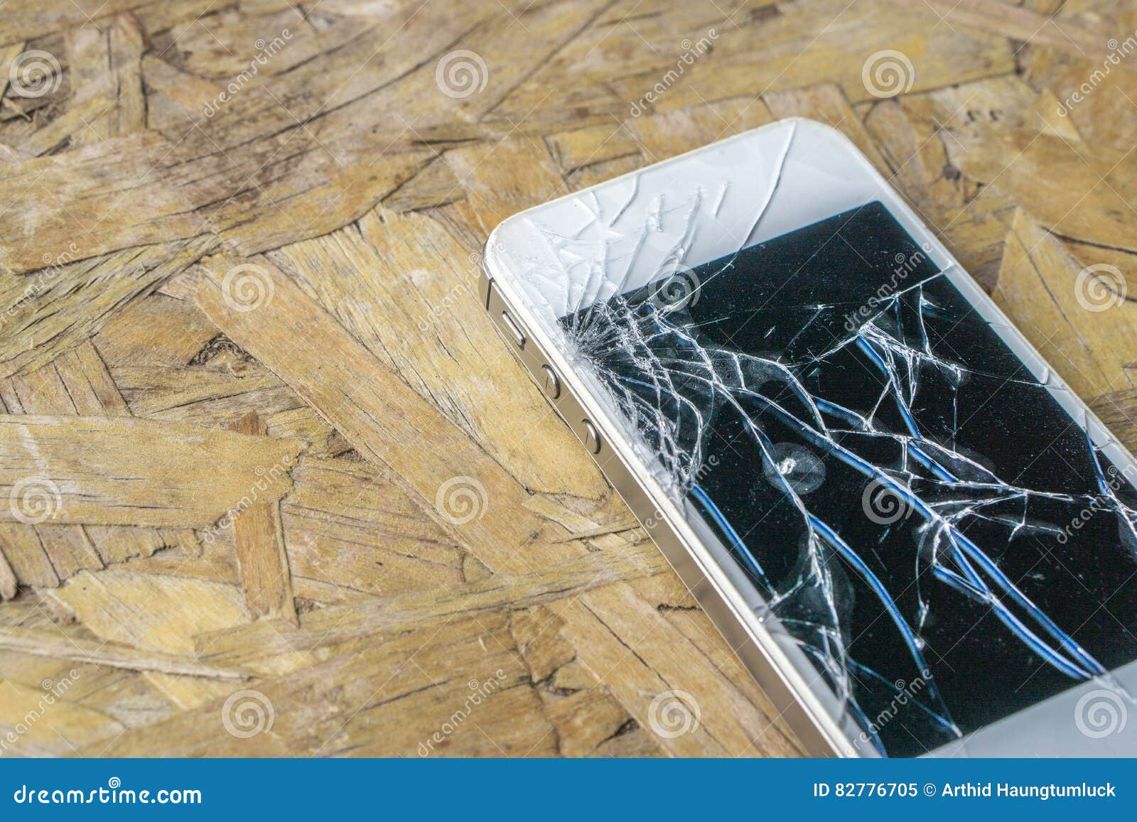 Broken Phone on Wood Table. Stock Image - Image of communicate ...
