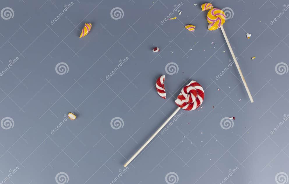 Broken in Pieces Candy on a Stick. Stock Image - Image of round ...