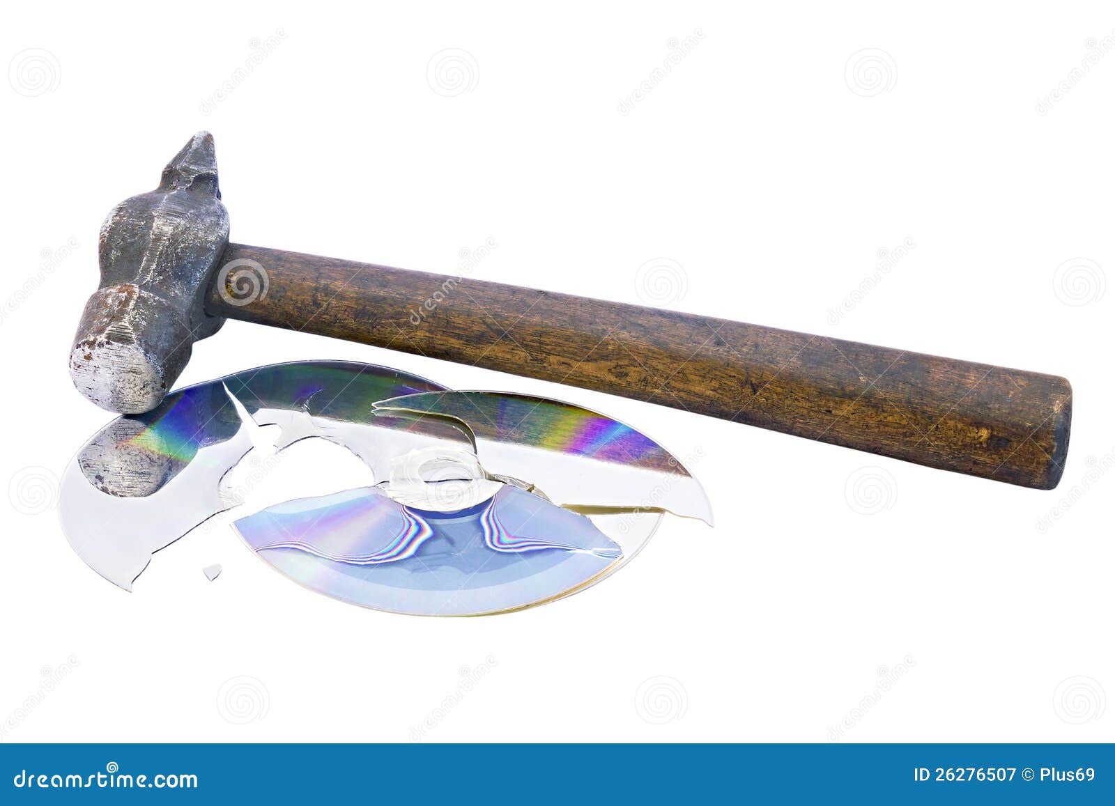 Broken into Pieces Cd Disk and Hammer Stock Image - Image of horizontal ...