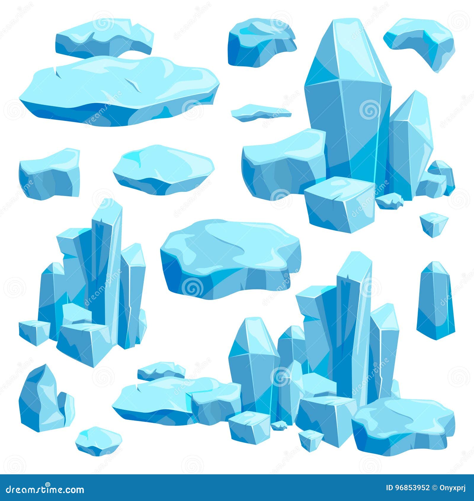 Broken Pieces of Ice. Game Design Vector Illustrations in Cartoon Style ...