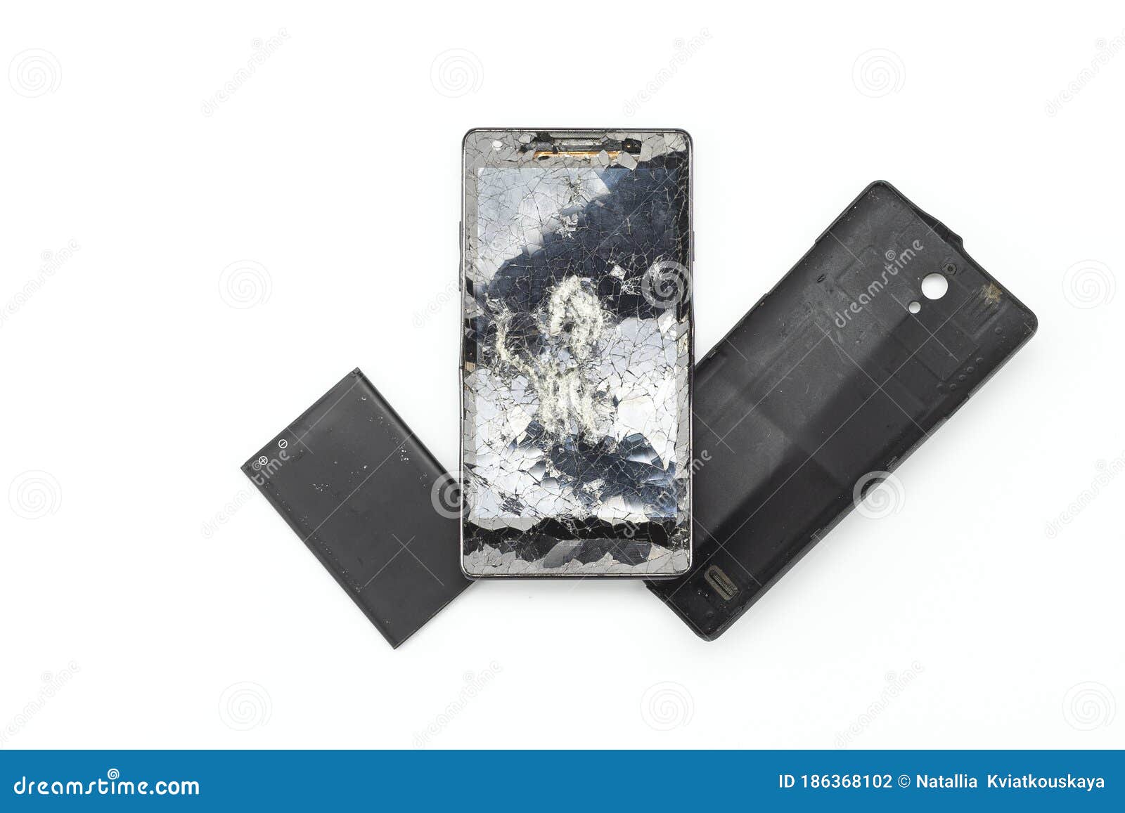 Broken into Pieces Mobile Phone on a White Background Stock Photo ...