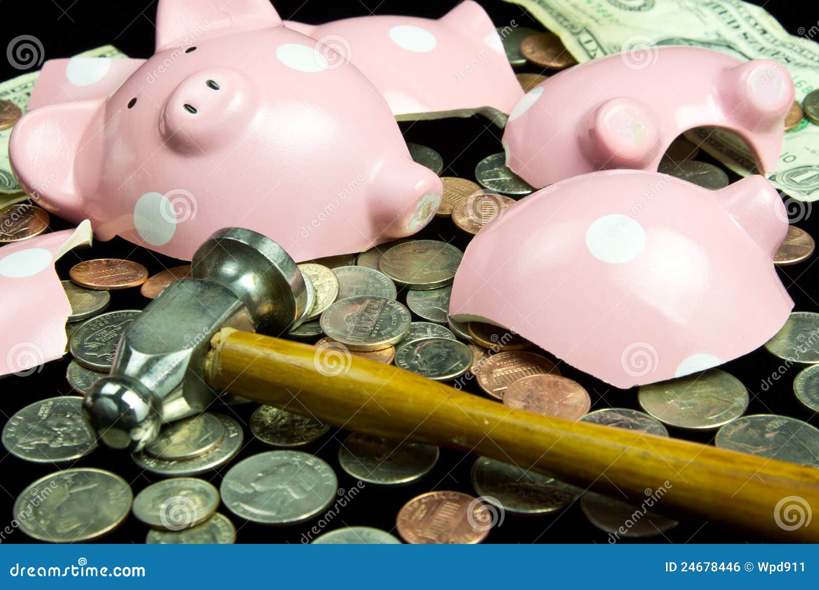 Broken Piggy Bank stock photo. Image of dimes, broken - 24678446