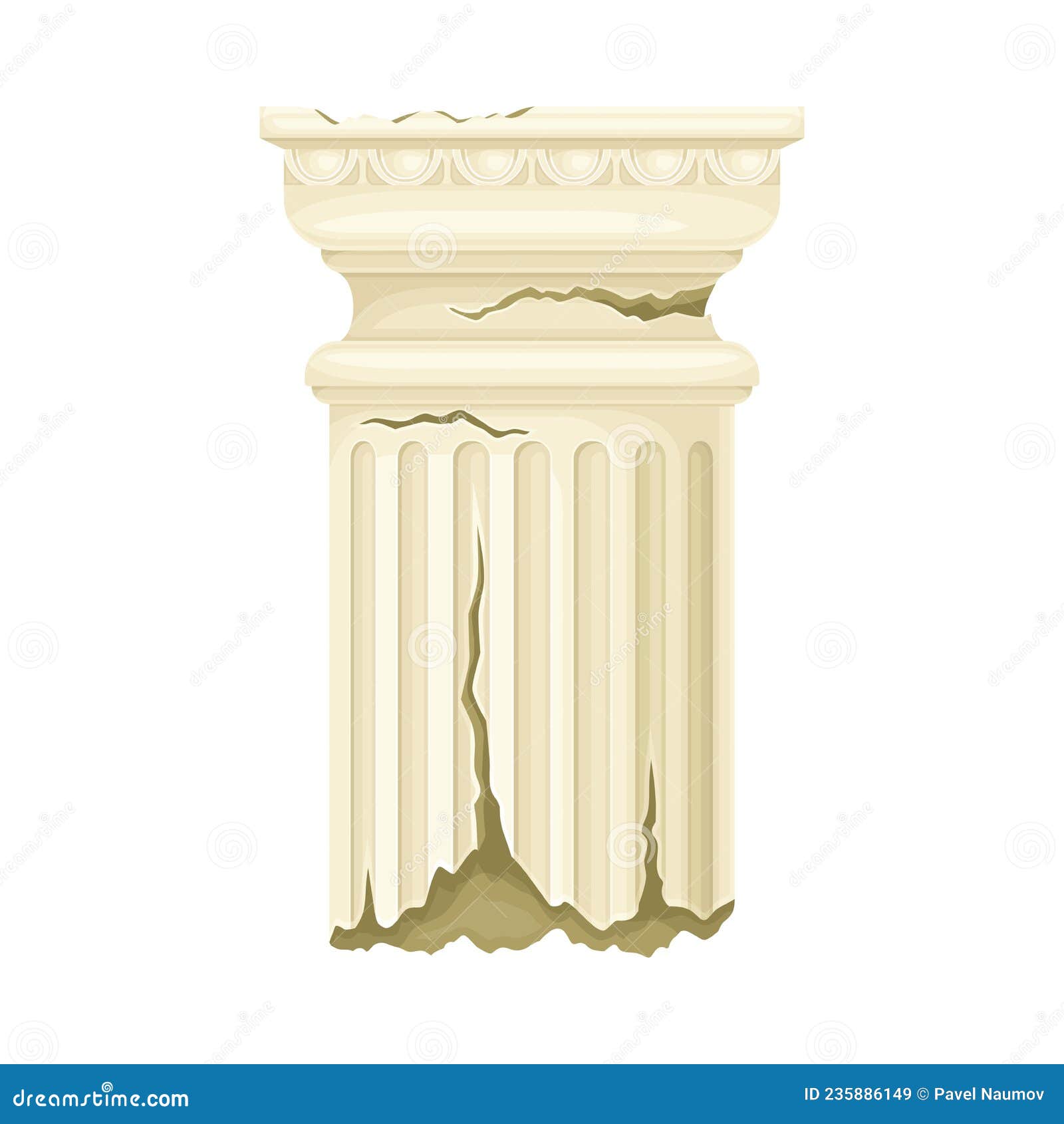 Broken Pillar, Ancient Ruined Column Architectural Element Vector ...