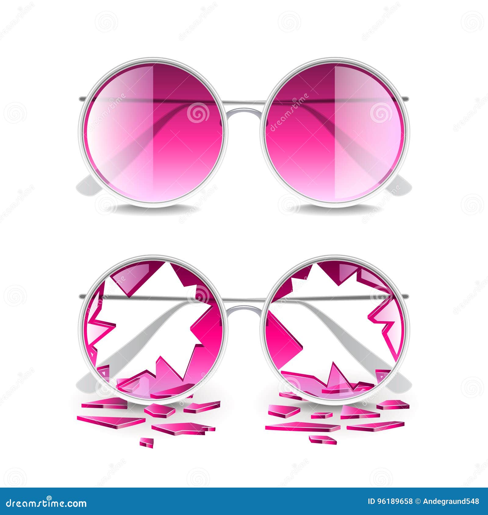 Broken Pink Glasses Isolated on White Vector Stock Vector ...