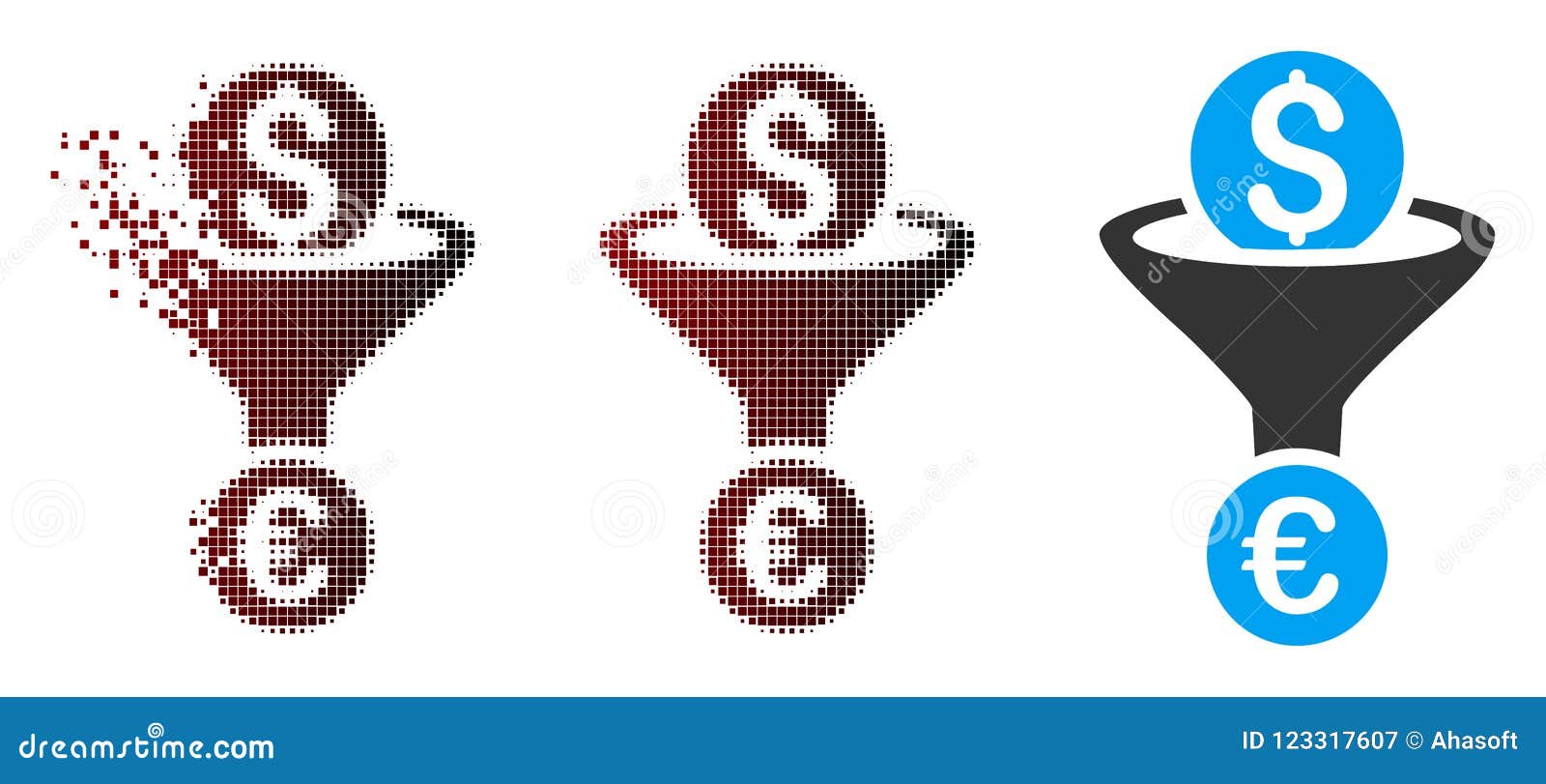 Broken Pixel Halftone Dollar Euro Conversion Funnel Icon Stock Vector ... Broken Pixel Halftone Dollar Euro Conversion Funnel Icon Stock Vector ...