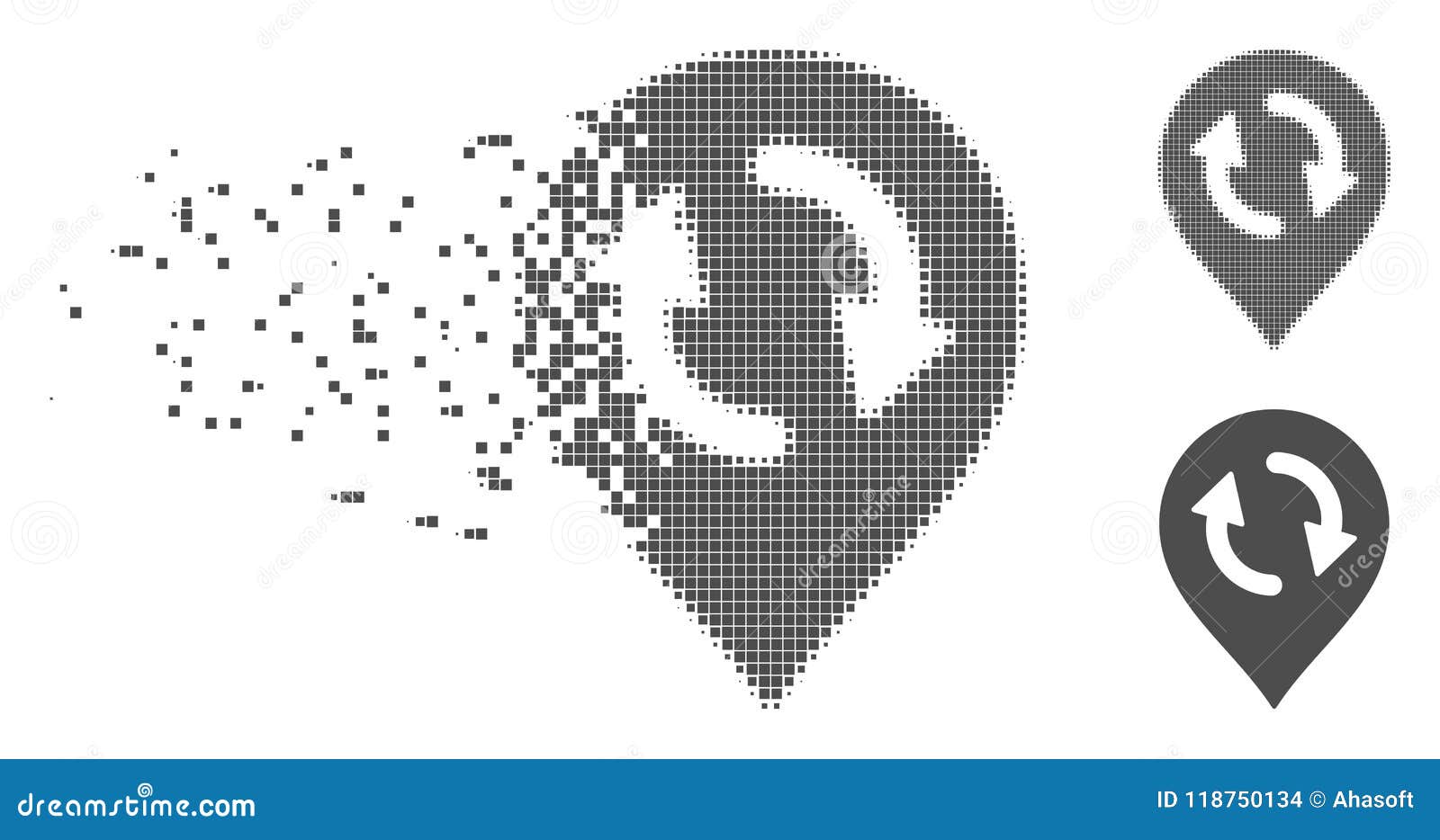 Broken Pixel Halftone Refresh Map Marker Icon Stock Vector ... Broken Pixel Halftone Refresh Map Marker Icon Stock Vector ...