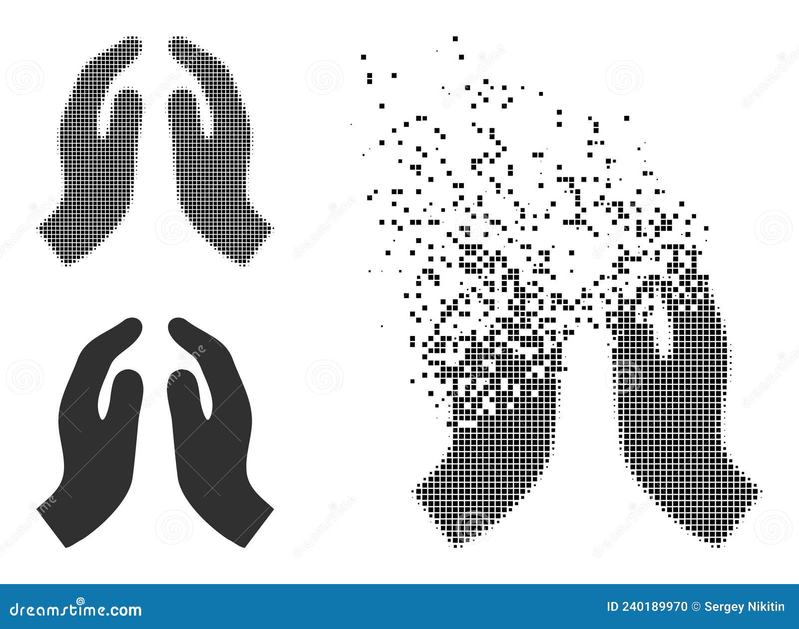 Broken Pixel and Original Pray Hands Icon Stock Vector - Illustration ...