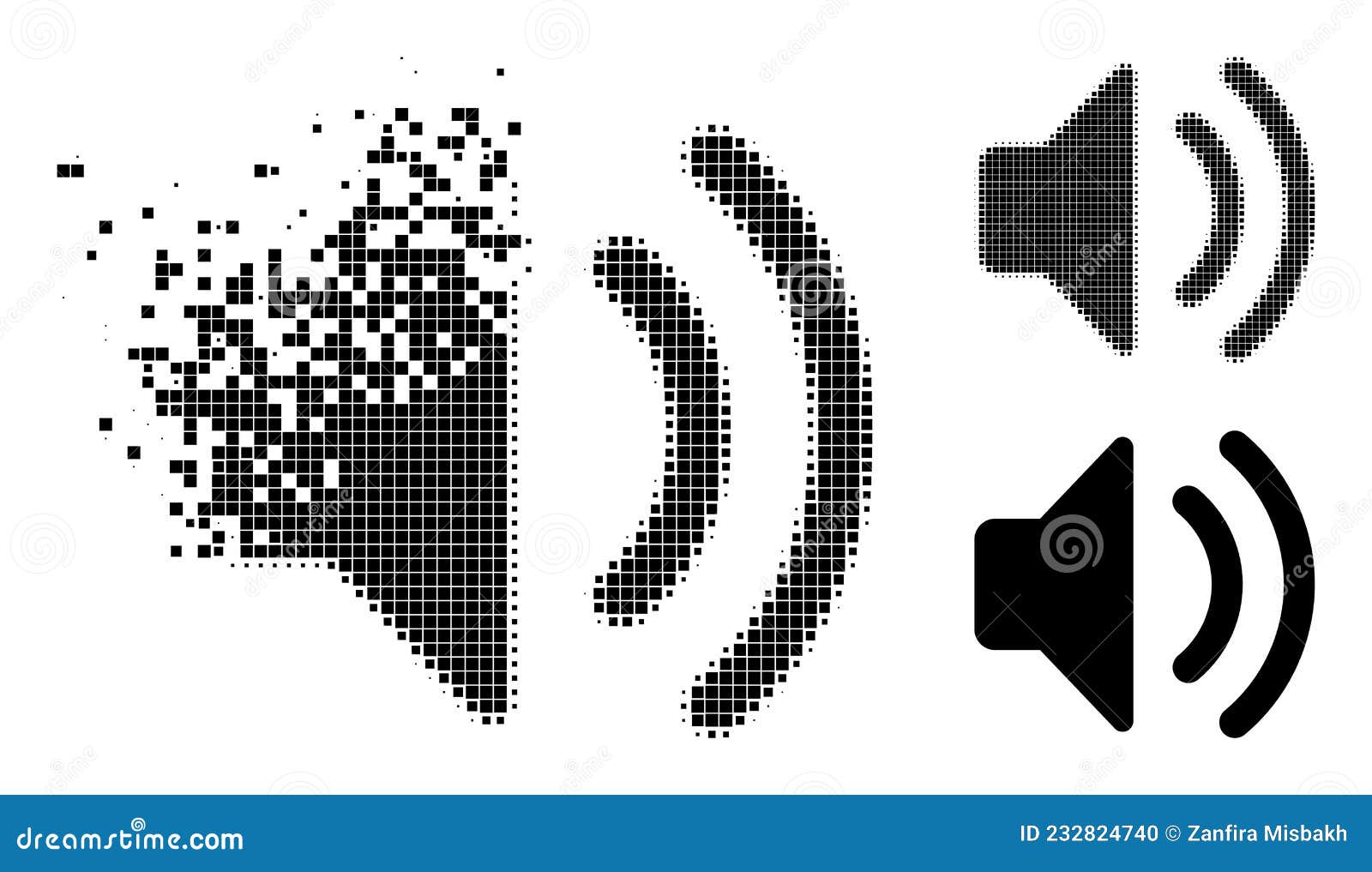 Broken Pixel Sound Source Glyph with Halftone Version Stock Vector ...