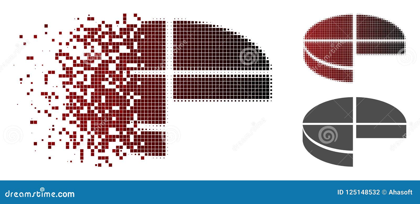 Broken Pixelated Halftone 3D Pie Chart Icon Stock Vector - Illustration ...