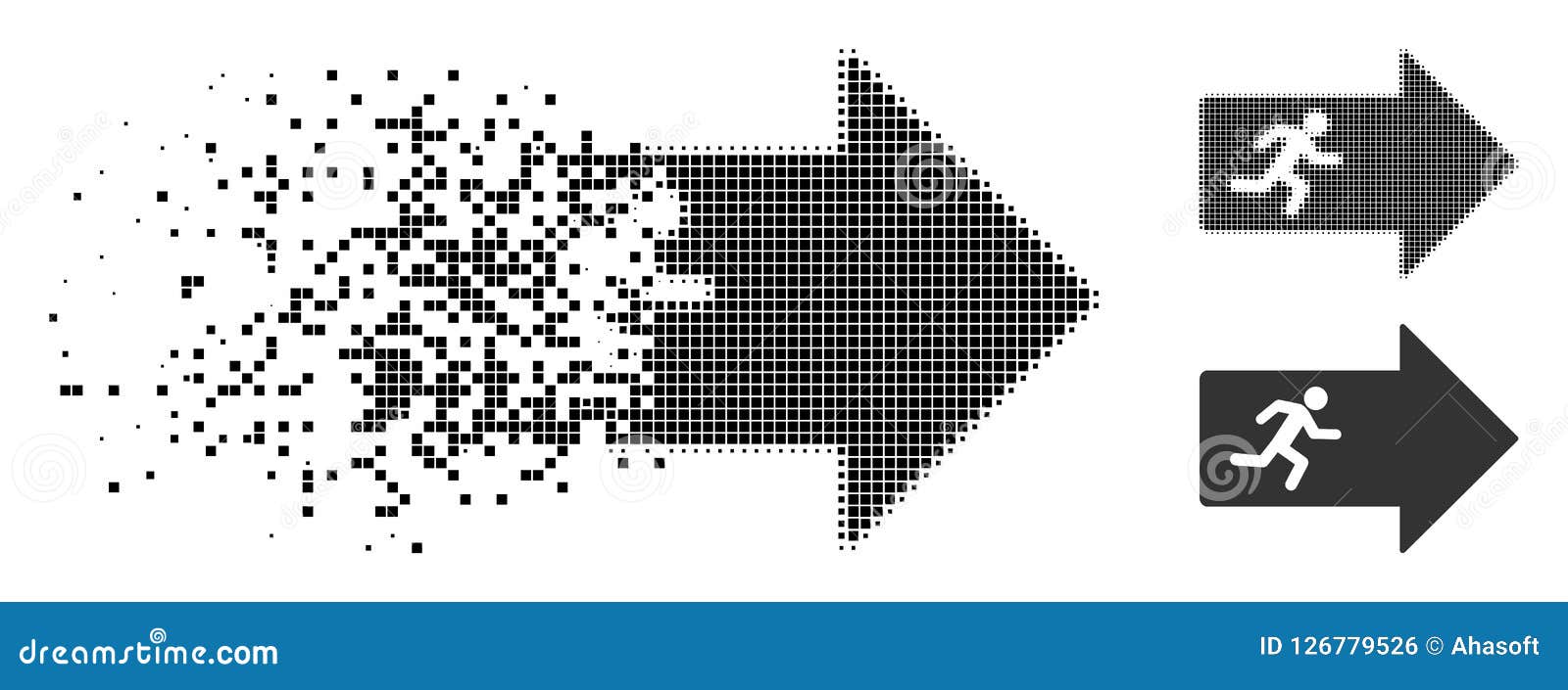 Broken Pixelated Halftone Exit Arrow Icon Stock Vector - Illustration ...