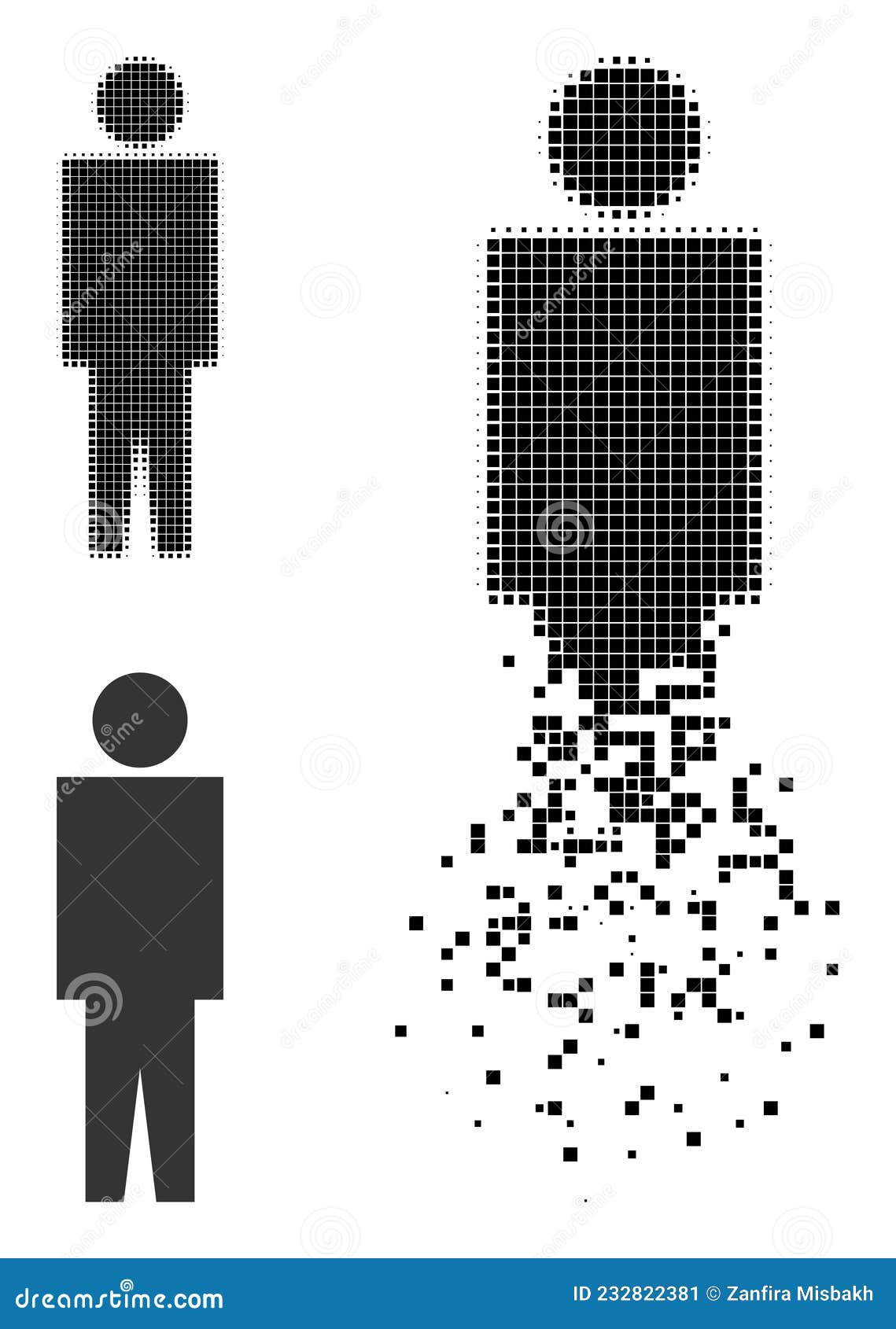 Broken Pixelated Man Person Glyph with Halftone Version Stock Vector ...