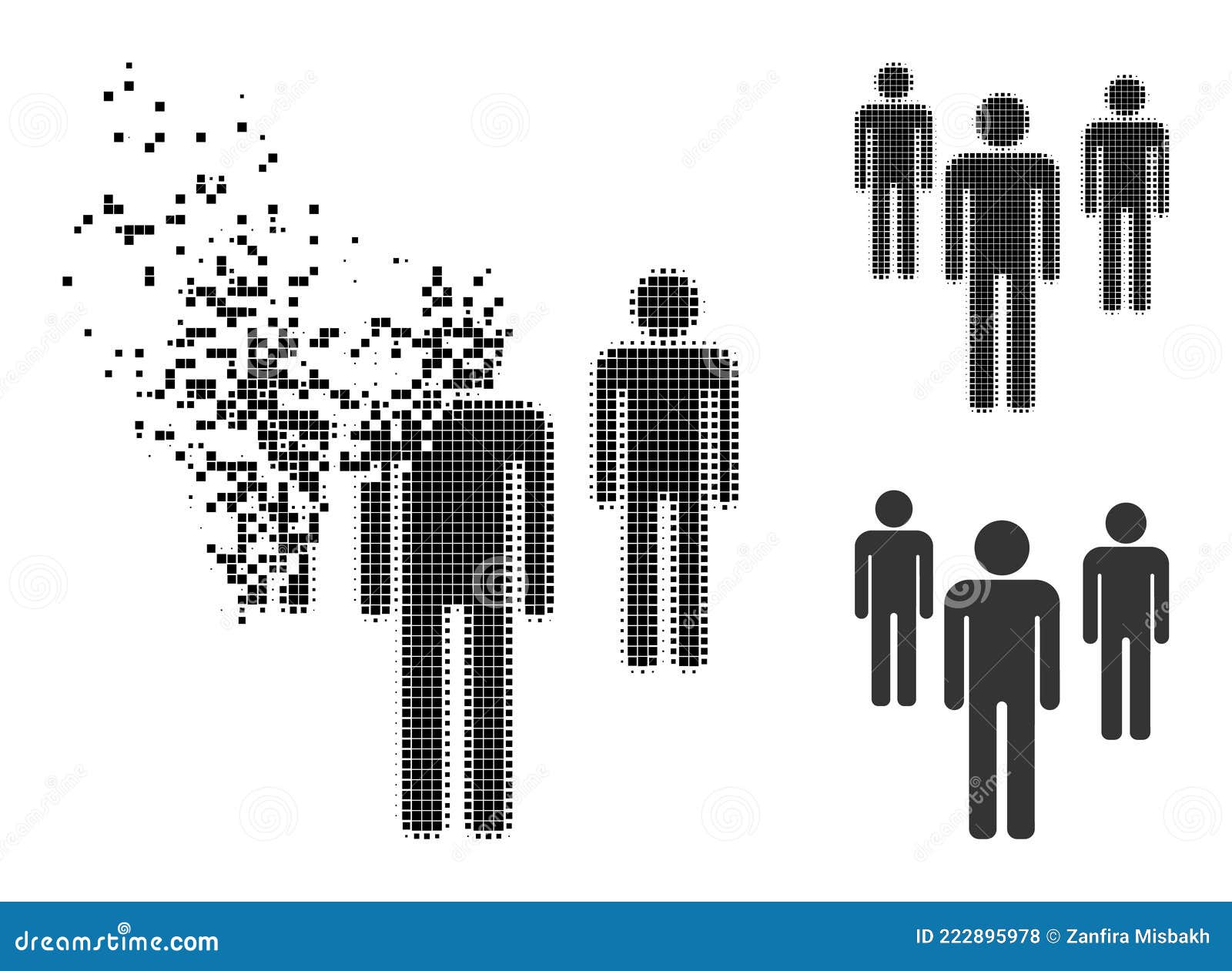 Broken Pixelated Men Figures Icon with Halftone Version Stock Vector ...