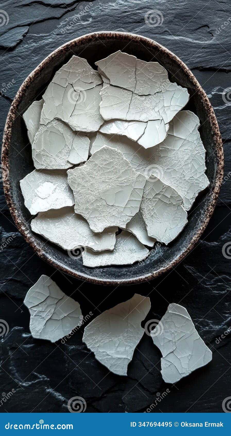 Broken Plate on Table, White Ceramic Pieces, Smashed Crockery Bowl ...