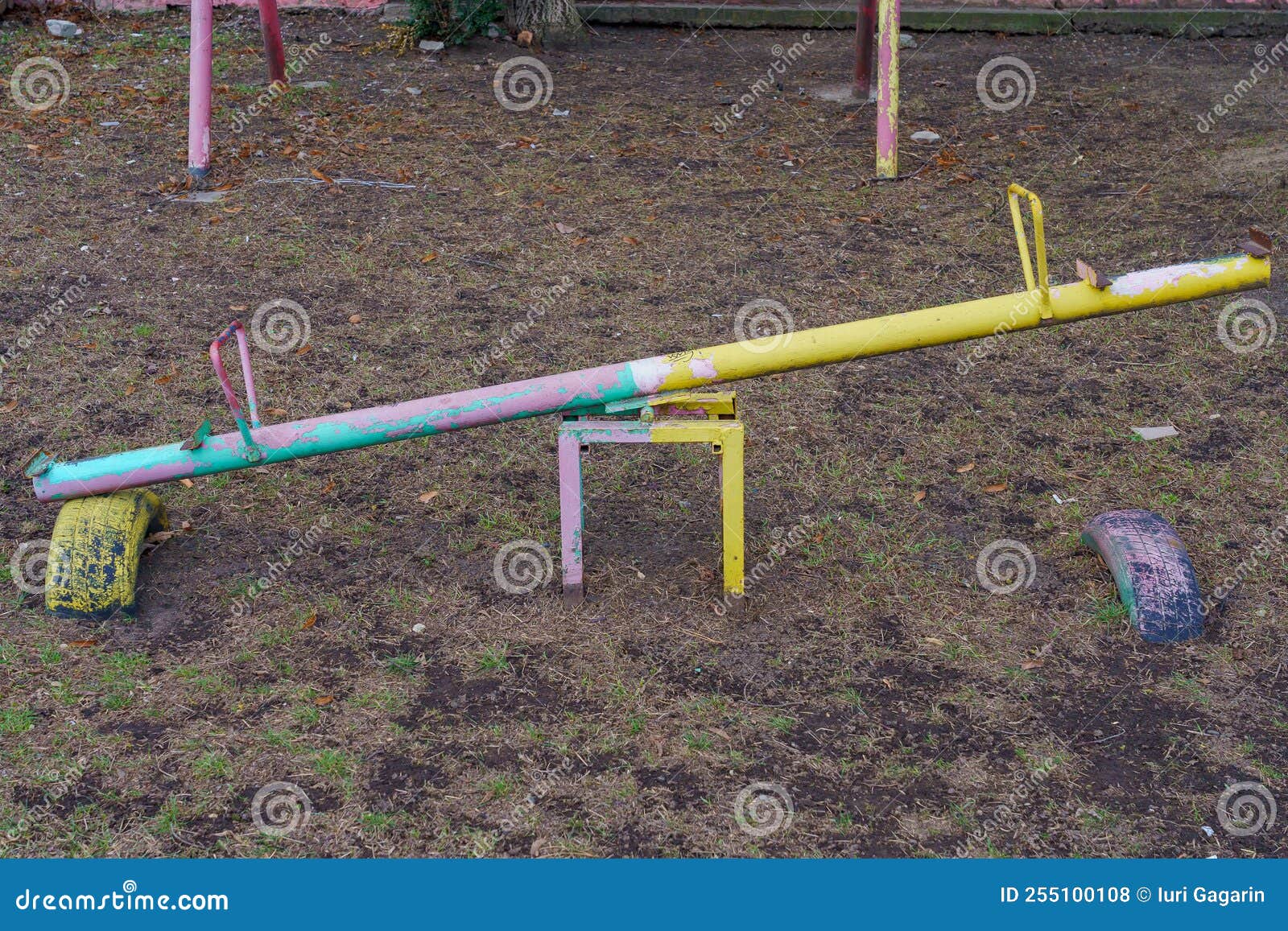 An Old Broken Playground. Broken Slide And Sandbox. Bad Playground ...
