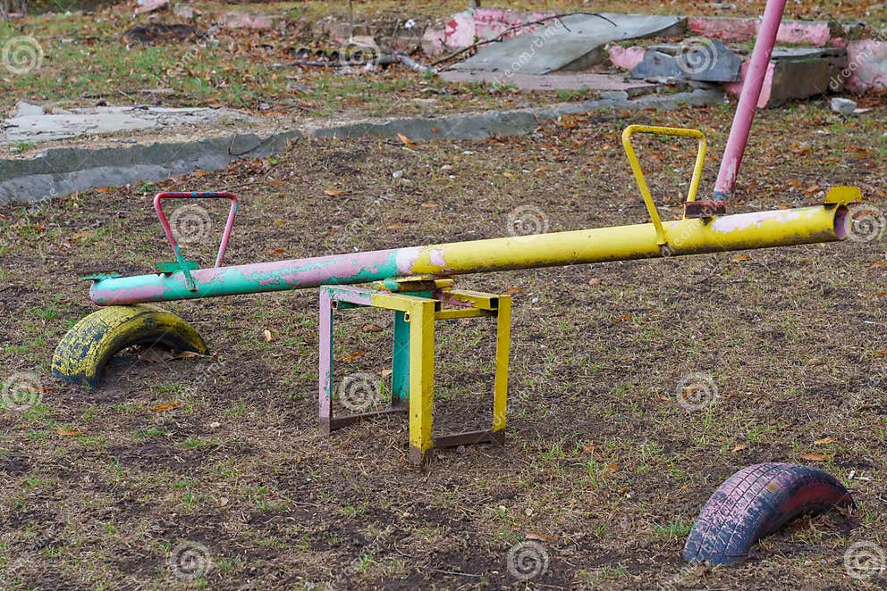 Broken Playground. Background with Selective Focus and Copy Space Stock ...