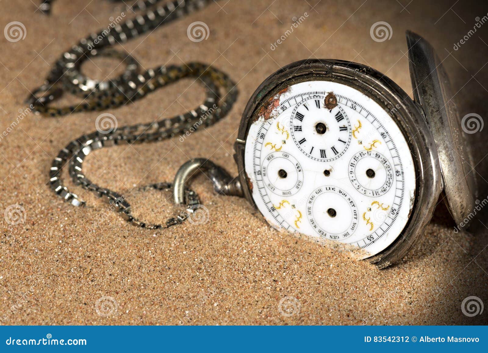 Broken Pocket Watch in the Sand Stock Photo - Image of numbers, object ...