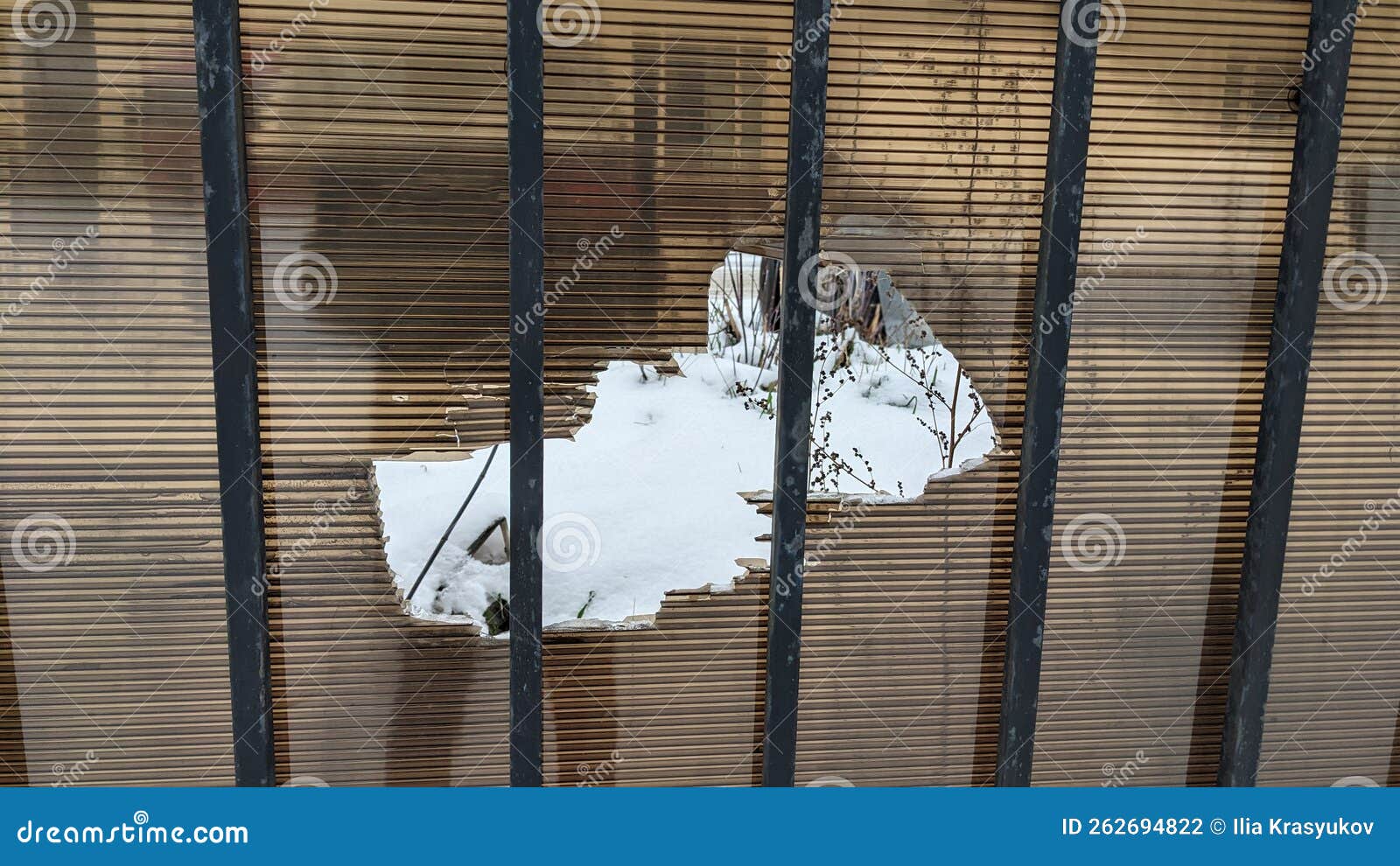Broken Polycarbonate Fence. Hole in Polycarbonate Railing. Stock Photo ...