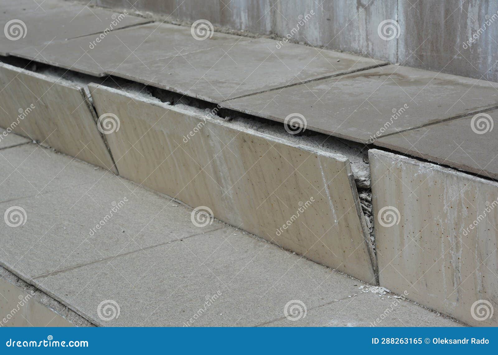 Broken Porch Entry Stairs. Close Up on Cracks and Broken Steps Stock ...