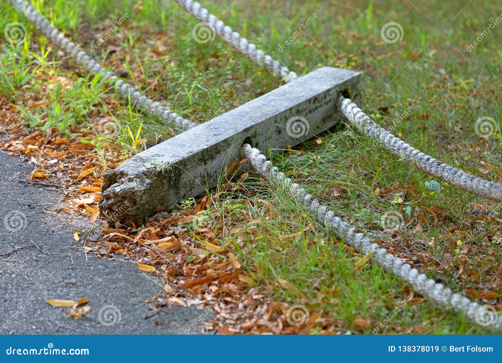 Broken Post with Rope Handrails on the Ground Stock Image - Image of ...