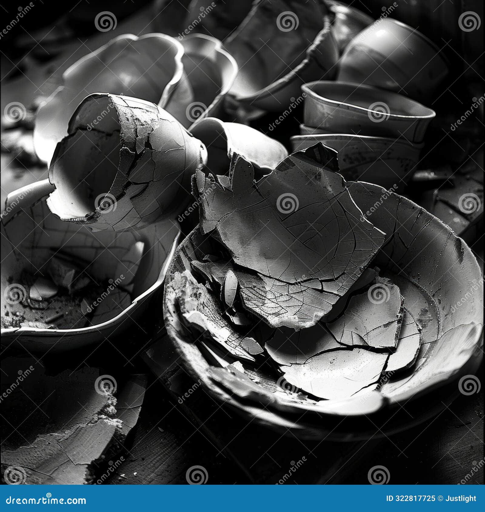 The Broken Pottery Reflects the Fragility of Life. Black and White Art ...