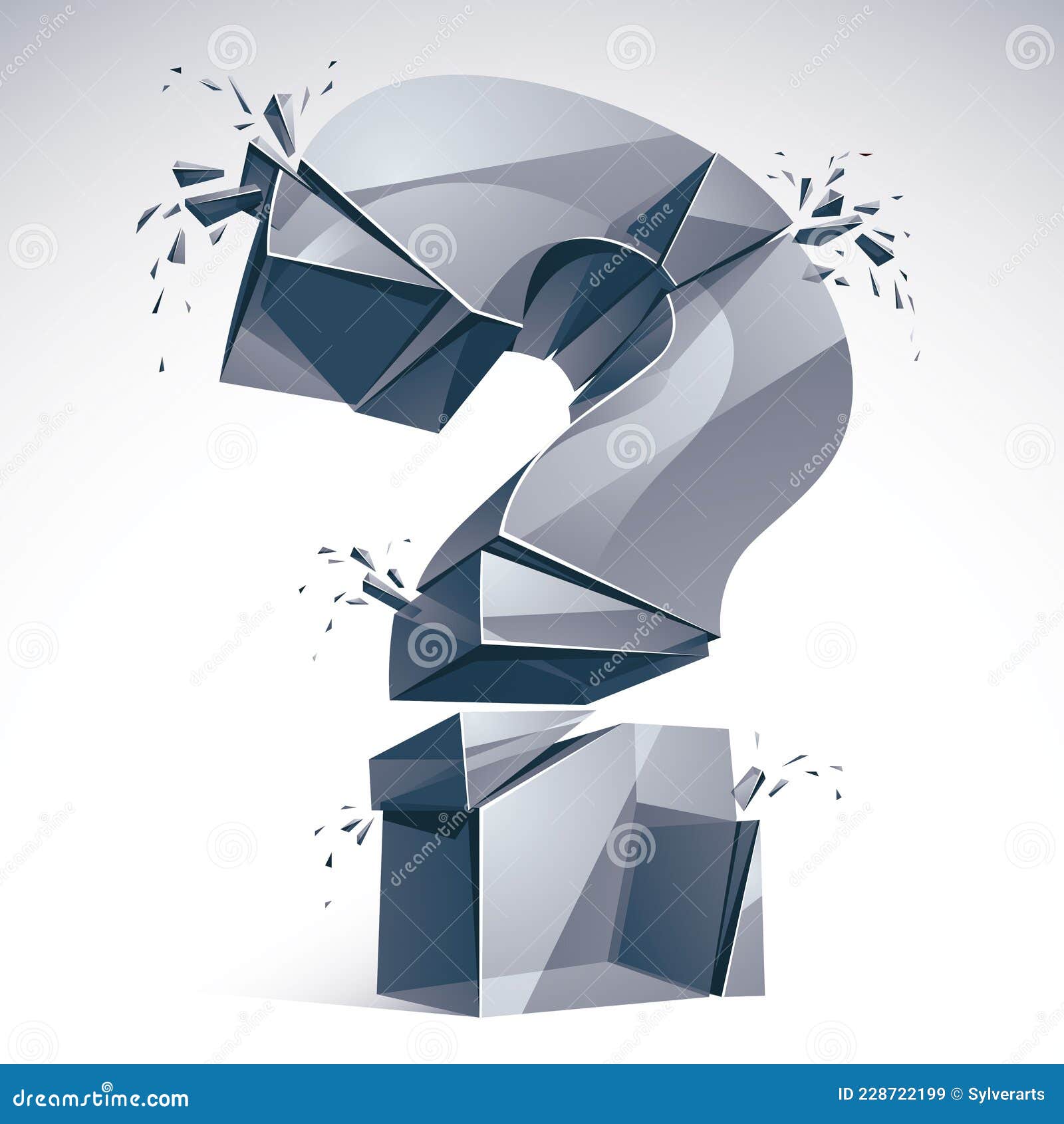 Broken Question Mark Exploding, Query Breaking To Pieces, Vector 3d ...