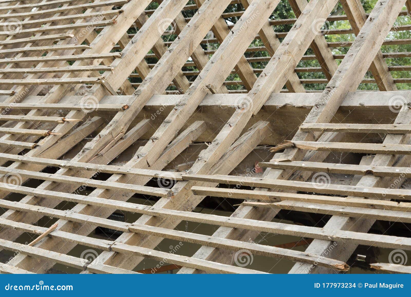 Broken Rafters on a Failed Spreading Roof Stock Photo - Image of home ...