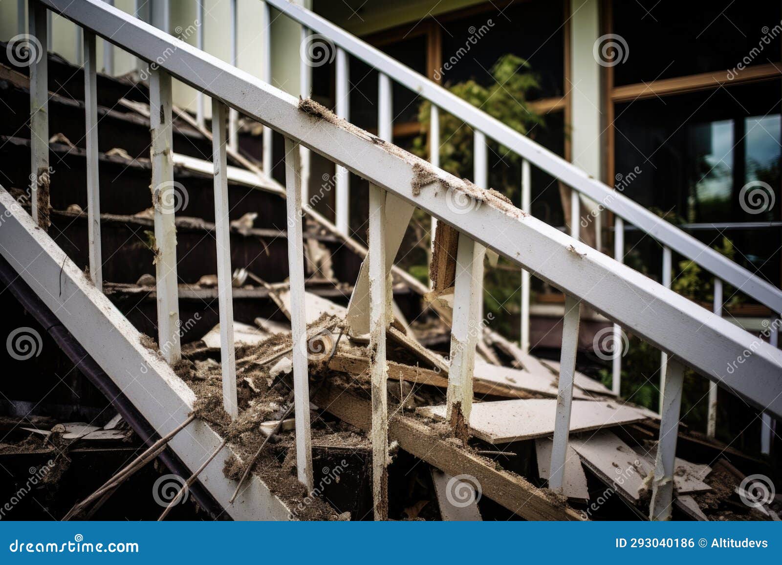 Broken Railing on a Staircase Stock Photo - Image of danger, generative ...