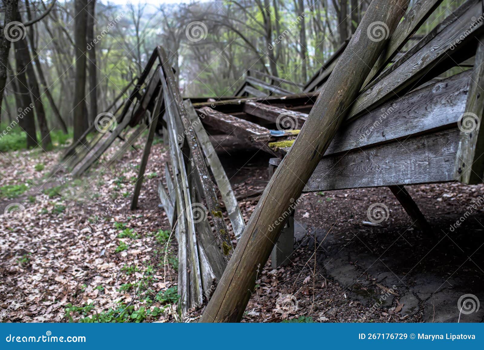 Broken Railings of a Wooden Bridge. Stock Image - Image of wreck ...