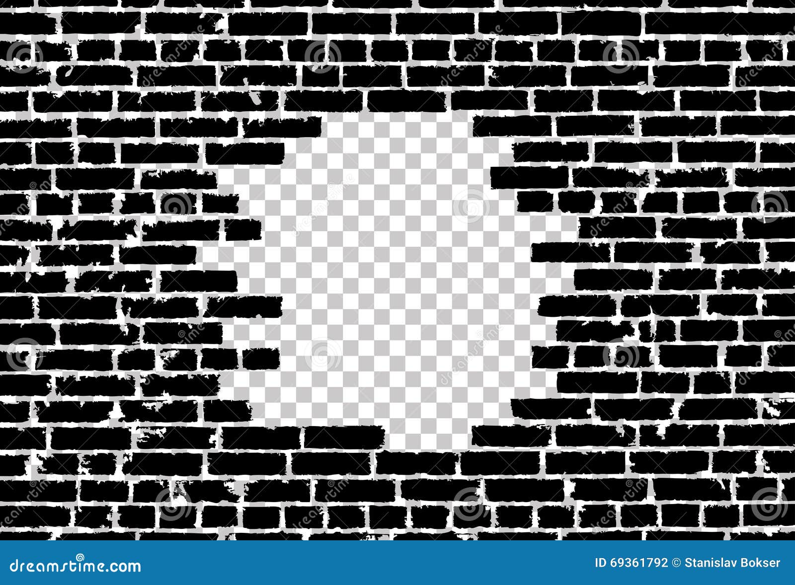 Broken Realistic Old Black Brick Wall Concept on Transparent Background ...