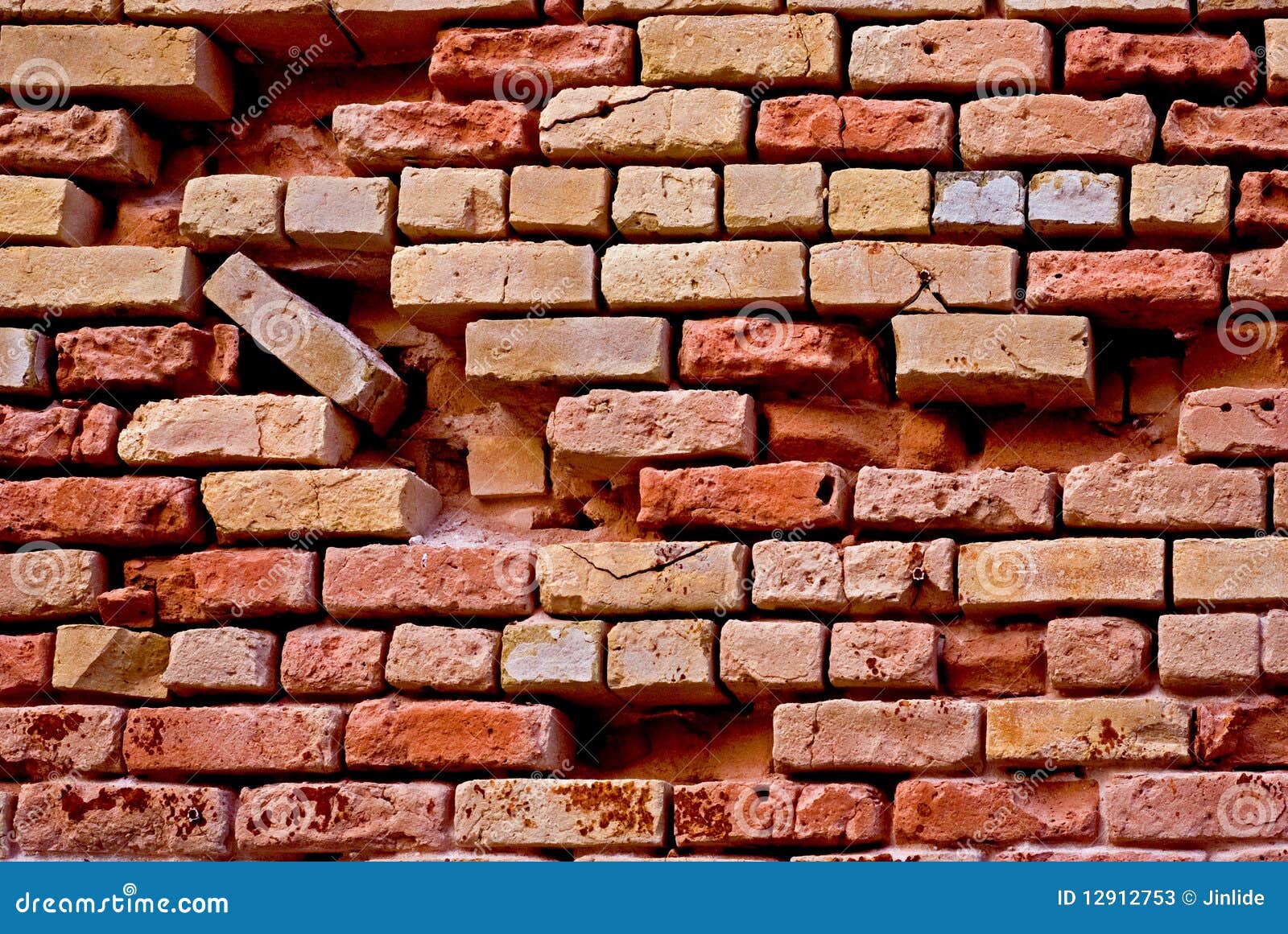 Broken red brick wall stock image. Image of construction - 12912753