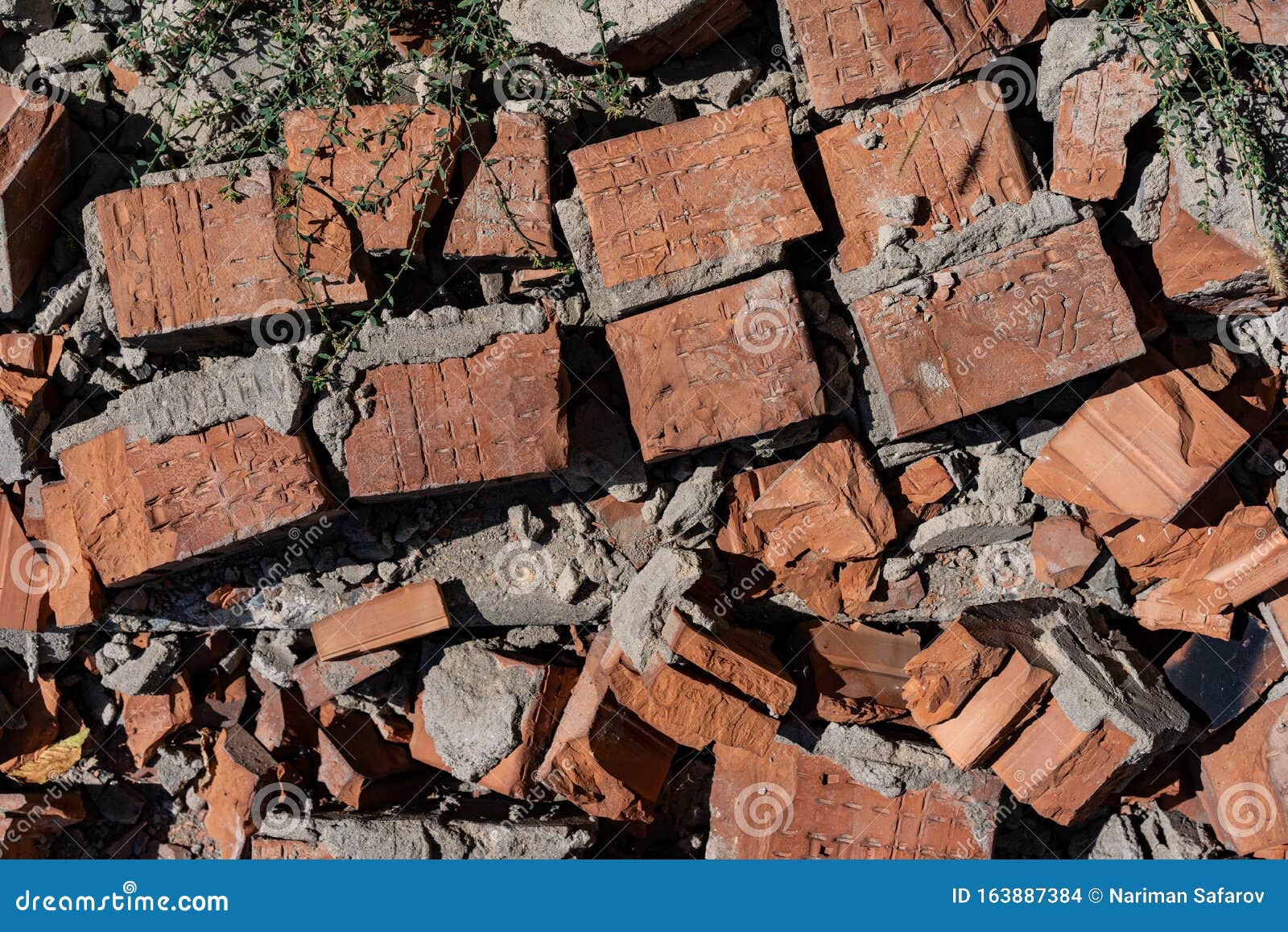 Broken Red Bricks with Cement Stock Photo - Image of demolish, material ...