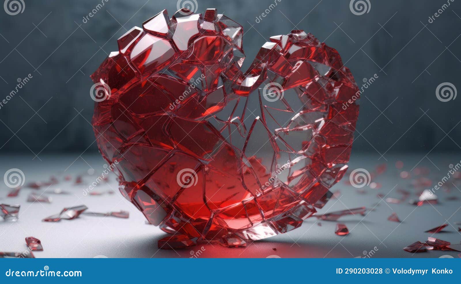 Broken Red Heart with Shattered Glass Texture. Generative Ai Stock ...