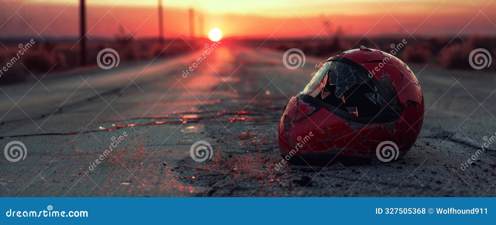 A Broken Red Motorcycle Helmet with Visible Cracks and Scratches Lying ...