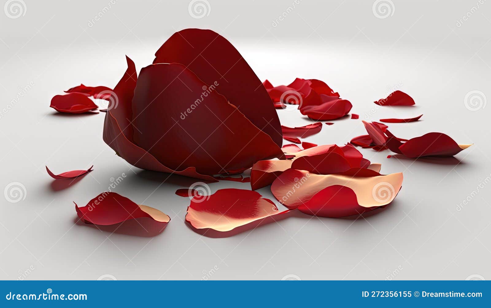 A Broken Red Rose on a White Surface with Petals Scattered Around it ...
