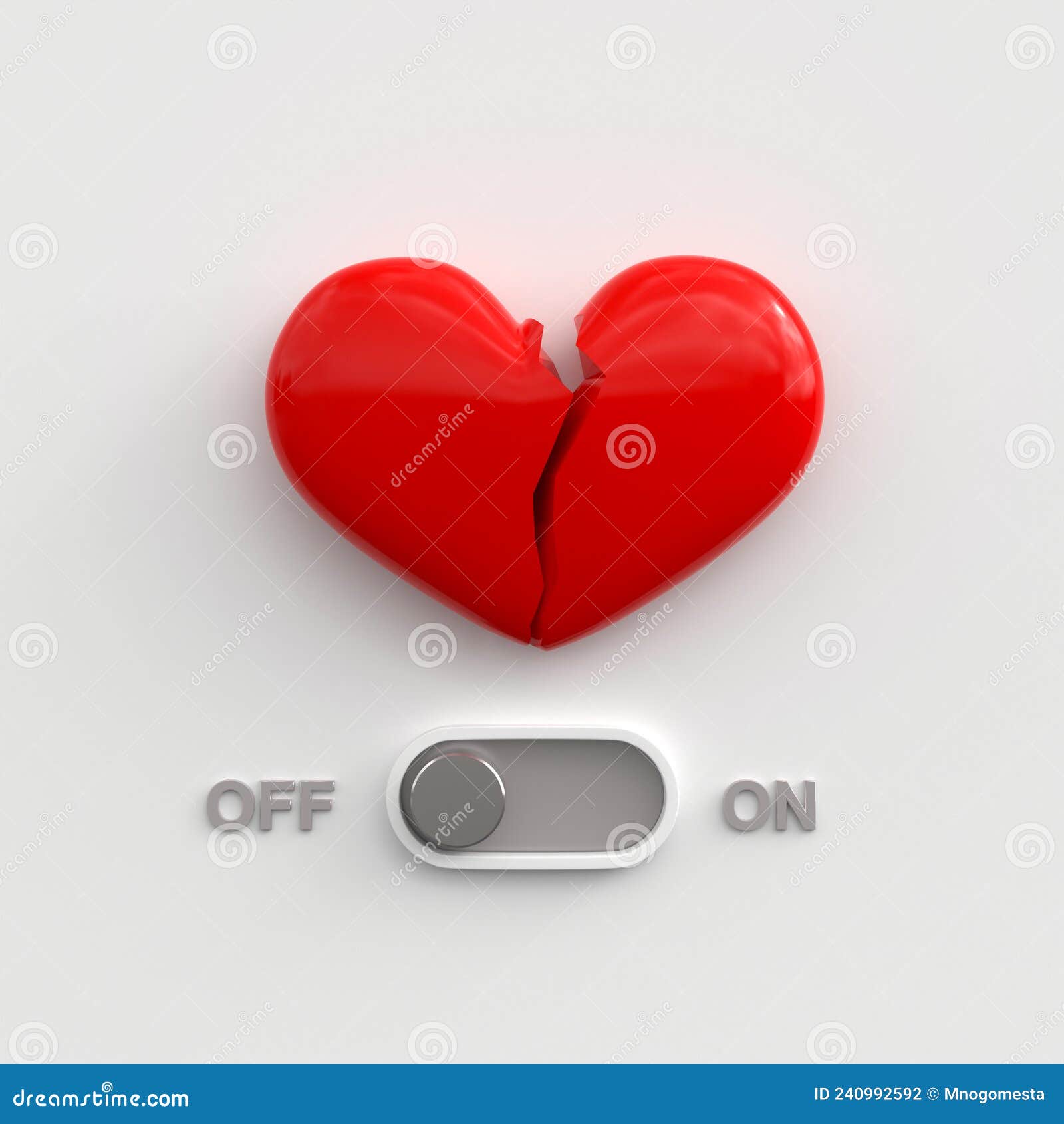 Broken Red Shiny Heart and a Deactivated on-OFF Love Switch As a Symbol ...