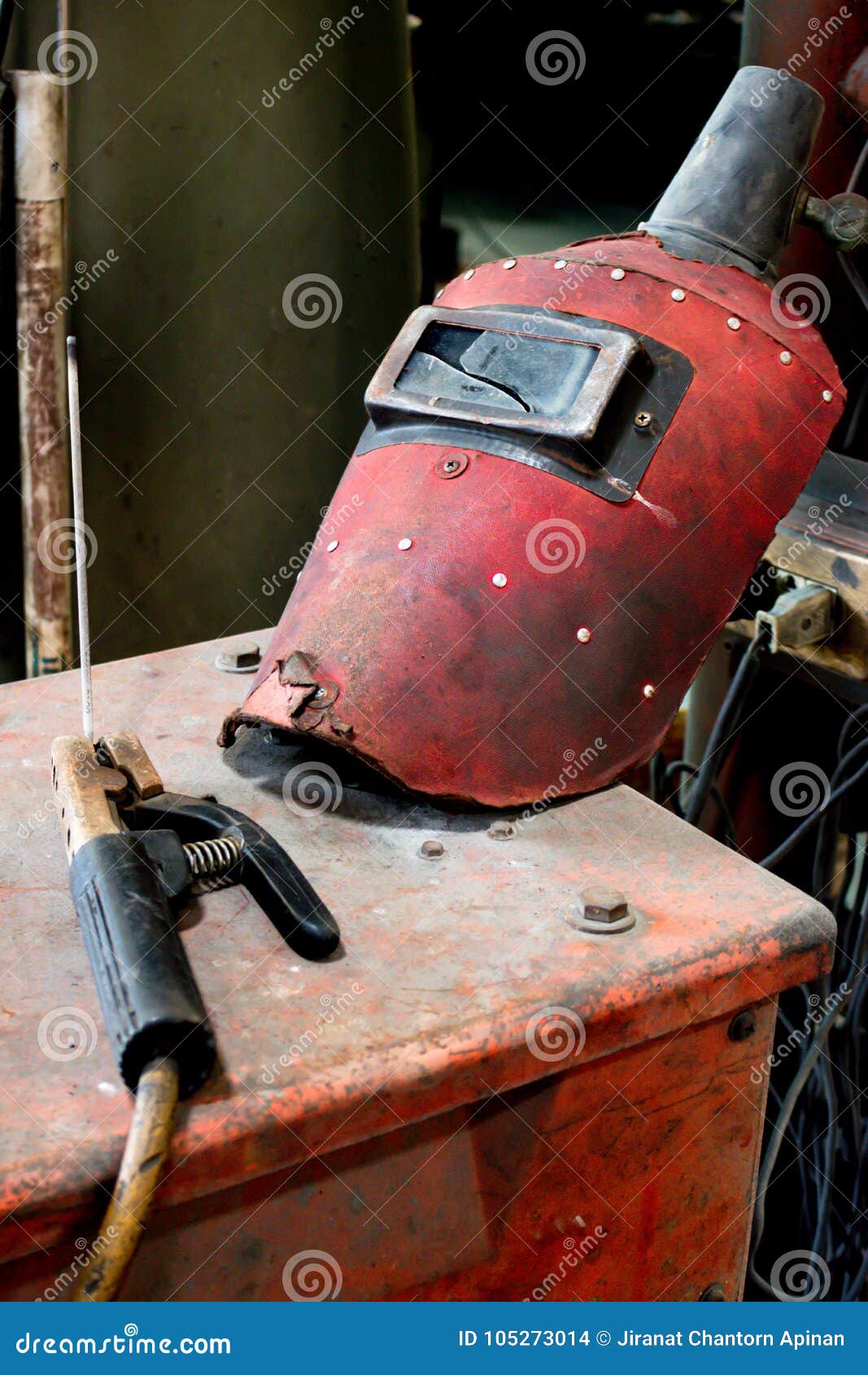 Broken Red Welding Mask with Wire Clamp Instrument Stock Photo - Image ...